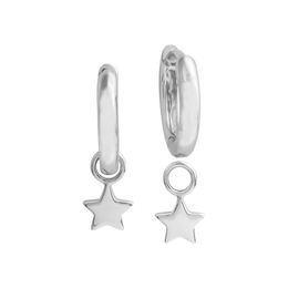 Paar Creolen Vivance "925/- Sterling Silber rhodiniert mit Sterneinhänger" Ohrringe Gr. ONE-SIZE, Silber 925 (Sterlingsilber), weiß Damen Creolen