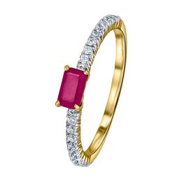 Diamantring ONE ELEMENT "0,18 ct Diamant Brillant Rubin Ring aus 585 Gelbgold" Fingerringe Gr. 50, mit Diamant, Gelbgold 585-Diamanten, goldfarben (gold) Damen Diamantringe