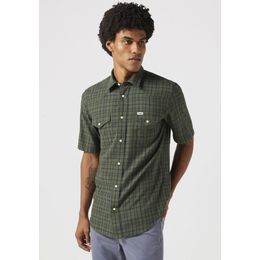 Karohemd Wrangler "Western" Gr. M, N-Gr, grün (green indigo) Herren Hemden Kurzarm