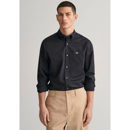 Langarmhemd Gant "Slim Fit Popeline Hemd leichte Baumwolle strapazierfähig pflegeleicht" Gr. 4XL, N-Gr, schwarz (black) Herren Hemden Langarm