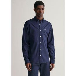 Langarmhemd Gant "Slim Fit Popeline Hemd leichte Baumwolle strapazierfähig pflegeleicht" Gr. 4XL, N-Gr, blau (marine) Herren Hemden Langarm