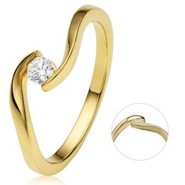Diamantring ONE ELEMENT "0,15 ct Diamant Brillant Spannfassung Ring aus 750 Gelbgold" Fingerringe Gr. 52, Gelbgold 750-Diamanten, goldfarben (gold) Damen Diamantringe