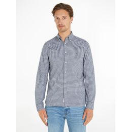 Karohemd Tommy Hilfiger "FLEX TEXTURED GINGHAM SF SHIRT" Gr. M, N-Gr, blau (desert sky, optic white) Herren Hemden Kurzarm