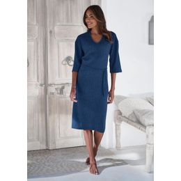 Sweatkleid Lascana "-Rippkleid, Loungekleid" Gr. 32/34, N-Gr, blau (blau, melange) Damen Kleider Midikleider