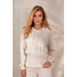 Hoodie Lascana "-Kapuzensweatshirt" Gr. 48/50, beige (creme) Damen Sweatshirts -jacken
