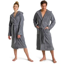 Möve Unisex-Bademantel MÖVE "Superwuschel Kapuze" Bademäntel Gr. XL, grau (stone) Möve