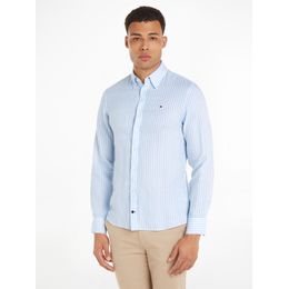 Langarmhemd Tommy Hilfiger "CL W-COTTON LINEN STRIPE SHIRT" Gr. 42, N-Gr, blau (light blue, optic white) Herren Hemden Langarm