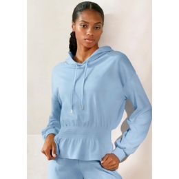 Hoodie Lascana "-Kapuzensweatshirt" Gr. 48/50, blau (hellblau) Damen Sweatshirts -jacken mit elastischer Raffung in der Taille, Loungewear