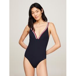 Badeanzug Tommy Hilfiger Swimwear "TRIANGLE ONE PIECE RP" Gr. M (38), N-Gr, blau (desert sky) Damen Badeanzüge Ocean Blue