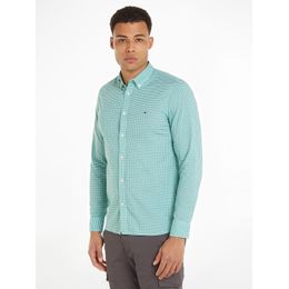 Karohemd Tommy Hilfiger "FLEX TEXTURED GINGHAM SF SHIRT" Gr. S, N-Gr, grün (green, white) Herren Hemden Kurzarm