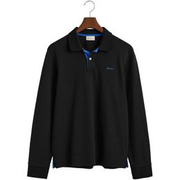 Poloshirt Gant "REG CONTRAST PIQUE LS RUGGER" Gr. L, schwarz (black) Herren Shirts Langarm