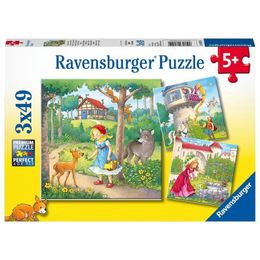 RAVENSBURGER VERLAG Ravensburger Kinderpuzzle - 08051 Rapunzel, Rotkäppchen & der Froschkönig - Puzzle für Kinder ab 5 Jahren, mit 3x49 Teilen