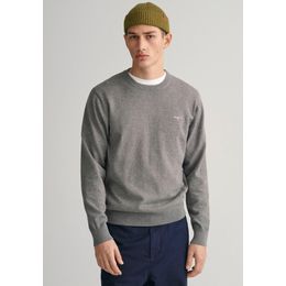 Rundhalspullover Gant "Classic Cotton C-Neck" Gr. XXXL, grau (dark grey melange) Herren Pullover Rundhalspullover