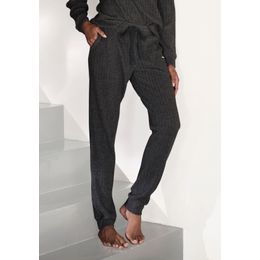 Homewearhose Lascana "-Loungehose" Gr. 48/50, N-Gr, grau (anthrazit, meliert) Damen Hosen Freizeithosen