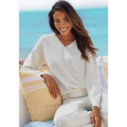 Strickpullover Lascana "-Kapuzensweatshirt" Gr. 32/34, beige (cream) Damen Pullover V-Pullover