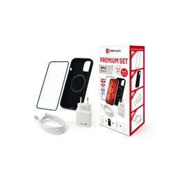 Displex Premium Set 4in1 für Apple iPhone 15, Displayschutzglas, Set, 4 Stück, Displayschutzfolie Schnellladegerät 20 W MagSafe USB-C zu USB-C-Kabel, schwarz|weiß