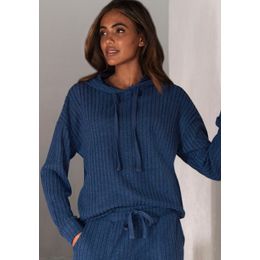 Hoodie Lascana "-Kapuzensweatshirt" Gr. 32/34, blau (blau, meliert) Damen Sweatshirts -jacken