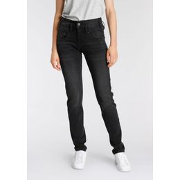 Slim-fit-Jeans Herrlicher "PEARL SLIM REUSED" Gr. 25, Länge 30, schwarz (carbon 621) Damen Jeans Röhrenjeans