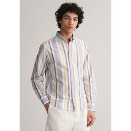 Streifenhemd Gant "Regular Fit Oxford Hemd strukturiert langlebig dicker gestreift" Gr. L, N-Gr, bunt (multicolor) Herren Hemden Langarm