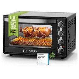 Stillstern Minibackofen mit Umluft (60L) Deutsche Version, Auftauen, Ofenhandschuhe, Rezeptheft, Drehspieß, Timer, Innenbeleuchtung, 2200W, Toaster Grill Pizzaofen Mini Backofen ideal für Camping