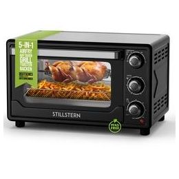 Stillstern Minibackofen mit Umluft (25L, DE Version, inkl. Frittierkorb) Auftauen, 2 Std. Timer, Ofenhandschuhe, Rezeptheft, Drehspieß, 1500W, Toaster Grill Pizzaofen Mini Backofen ideal für Camping