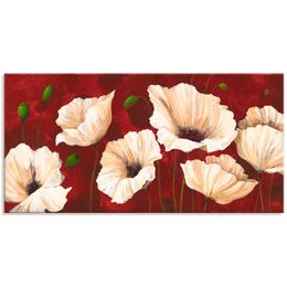 Wandbild Artland "Weiße Mohnblumen vor rot" Bilder Gr. B/H: 150 cm x 75 cm, Leinwandbild Blumen, 1 St., rot Kunstdrucke