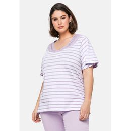 T-Shirt sheego "Große Größen" Gr. 52/54, lila (lavendel gestreift) Damen Shirts Jersey