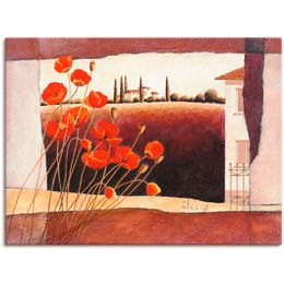 Wandbild Artland "Stillleben mit Sonnenblumen" Bilder Gr. B/H: 80 cm x 60 cm, Leinwandbild Blumen, 1 St., rot Kunstdrucke
