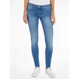 Slim-fit-Jeans Tommy Jeans "Skinny Jeans Marken Low Waist Mittlere Leibhöhe" Gr. 29, Länge 30, blau (denim medium2) Damen Jeans Röhrenjeans