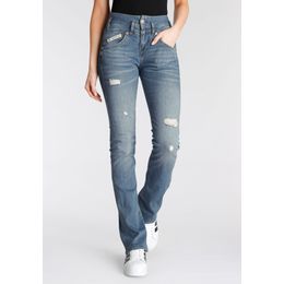 Bootcut-Jeans Herrlicher "PEARL" Gr. 27, Länge 32, blau (med blue) Damen Jeans Bootcut