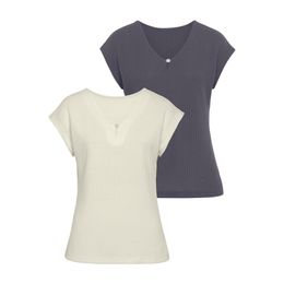 T-Shirt Lascana Gr. 48/50, blau (creme, navy) Damen Shirts Jersey Bestseller