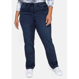 Schlupfjeans sheego "Große Größen" Gr. 40, Normalgrößen, blau (dark blue denim) Damen Jeans