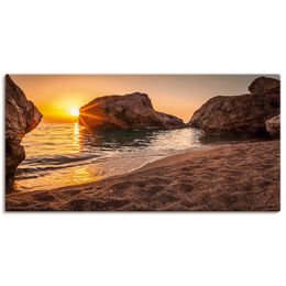 Wandbild Artland "Sonnenuntergang und Strand" Bilder Gr. B/H: 150 cm x 75 cm, Leinwandbild Strand Querformat, 1 St., beige (naturfarben) Kunstdrucke