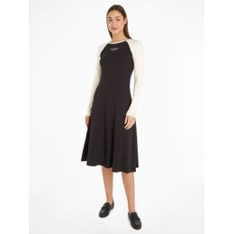 Blusenkleid Tommy Hilfiger "MINI RIB MONOTYPE BASEBALL DRS" Gr. L (40), N-Gr, schwarz Damen Kleider Freizeitkleider