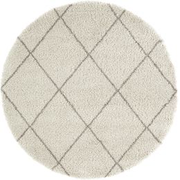 Hochflor-Teppich LEONIQUE "Belle" Teppiche Gr. Ø 160 cm, 35 mm, 1 St., beige (creme, grau) Esszimmerteppiche