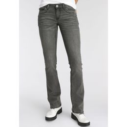 Bootcut-Jeans Arizona "mit Keileinsätzen" Gr. 40, N-Gr, grau (grey, used) Damen Jeans Bootcut