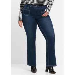Bootcut-Jeans sheego "Große Größen" Gr. 44, Normalgrößen, blau (dark blue denim) Damen Jeans Bootcut