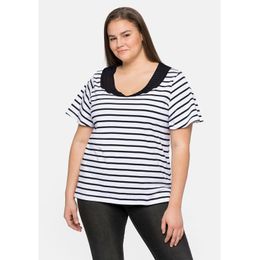 T-Shirt sheego "Große Größen" Gr. 44/46, weiß (weiß gestreift) Damen Shirts Jersey