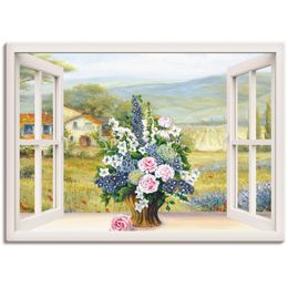 Leinwandbild Artland "Blumenbouquet am weißen Fenster" Bilder Gr. B/H: 100 cm x 70 cm, Arrangements Querformat, 1 St., weiß Leinwandbilder