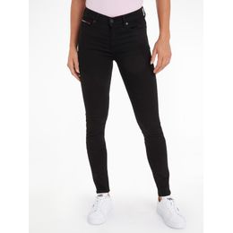 Skinny-fit-Jeans Tommy Jeans "NORA MR SKNY" Gr. 25, Länge 28, schwarz (staten black) Damen Jeans Röhrenjeans
