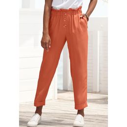 Paperbag-Hose Lascana Gr. 34, N-Gr, orange Damen Hosen Strandhosen mit Zierknöpfen und Elastikbund, Stoffhose Bestseller