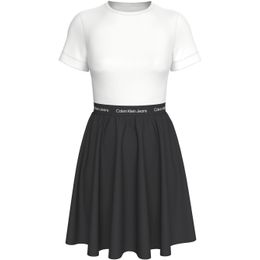 Blusenkleid Calvin Klein Jeans "LOGO ELASTIC SHORT SLEEVE DRESS" Gr. L (40), N-Gr, schwarz-weiß (bright white, ck black) Damen Kleider Shirtkleider