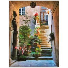 Wandbild Artland "Treppe mit Blumen" Bilder Gr. B/H: 60 cm x 80 cm, Leinwandbild Elemente der Architektur Hochformat, 1 St., bunt Kunstdrucke