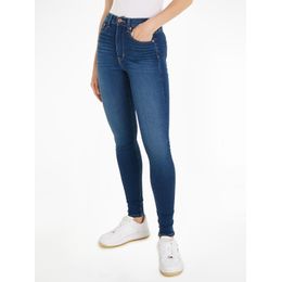 Bequeme Jeans Tommy Jeans "Sylvia Skinny Slim Hohe Leibhöhe" Gr. 29, Länge 32, blau (denim medium1) Damen Jeans High-Waist-Jeans
