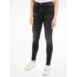 Skinny-fit-Jeans Tommy Jeans "Sylvia" Gr. 28, Länge 28, schwarz (black28) Damen Jeans Röhrenjeans