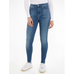 Bequeme Jeans Tommy Jeans "Sylvia Skinny Slim Hohe Leibhöhe" Gr. 30, Länge 32, blau (denim medium2) Damen Jeans High-Waist-Jeans