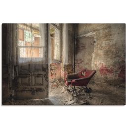 Wandbild Artland "Lost Place - roter Sessel I" Bilder Gr. B/H: 120 cm x 80 cm, Leinwandbild Innenarchitektur Querformat, 1 St., bunt Kunstdrucke