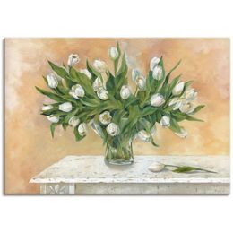 Leinwandbild Artland "Weiße Tulpen II" Bilder Gr. B/H: 100 cm x 70 cm, Blumen, 1 St., beige (naturfarben) Leinwandbilder