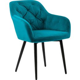 Esszimmerstuhl Salesfever Stühle Gr. B/H/T: 61 cm x 85 cm x 45 cm, Samtvelours Samtoptik, Metall, blau (türkis, schwarz) Küchenstühle