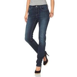 Stretch-Jeans MAC "Angela" Gr. 38, Länge 34, blau (new basic wash) Damen Jeans Röhrenjeans